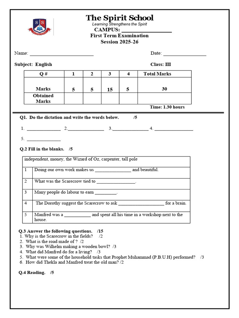 First Term English A Class 3 | PDF