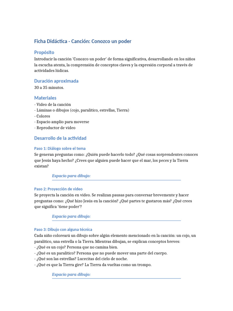 Ficha Didactica Cancion Conozco Un Poder | PDF