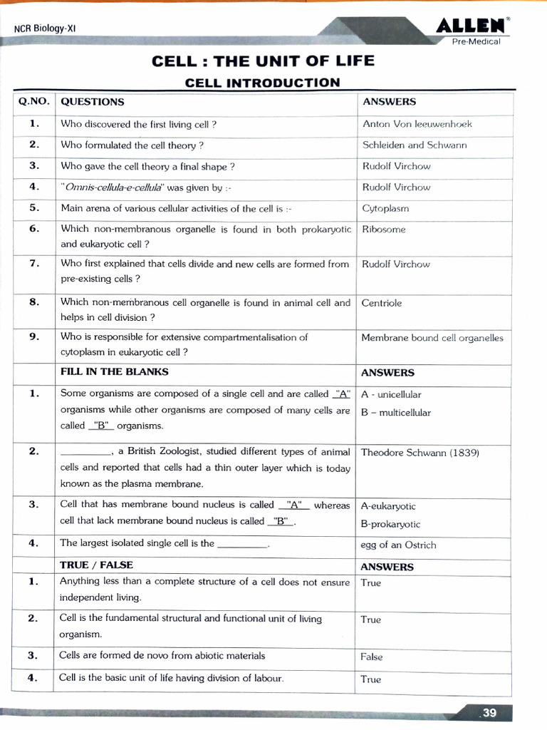 Cell - The Unit of Life, Quick Revision, BNPS | PDF | Endoplasmic Reticulum | Cell (Biology)