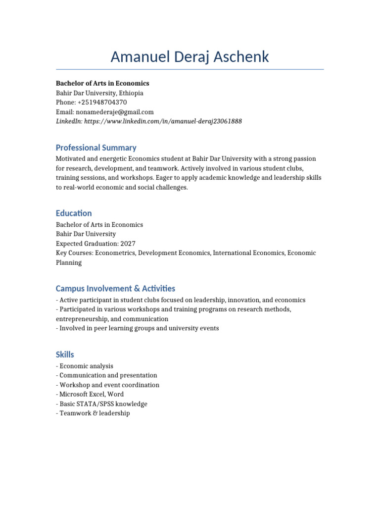 Amanuel Deraj CV | PDF