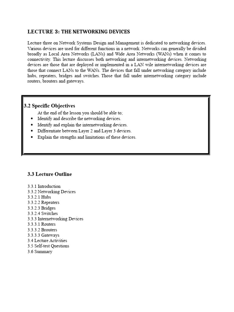 NSDM Lecture 3 - The Networking Devices | PDF | Network Switch | Computer Network