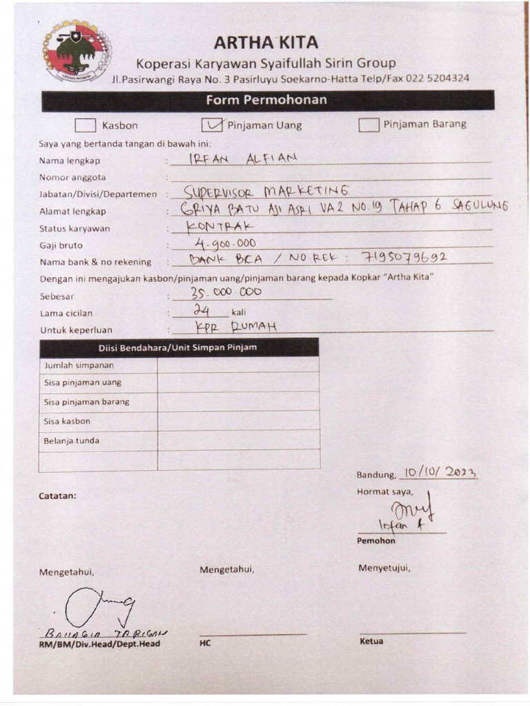 From Pinjaman Koperasi Bapak Irfan Alfian | PDF