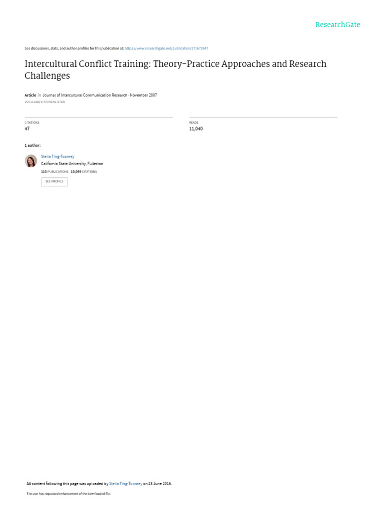 Intercultural Con Ict Training: Theory-Practice Approaches and Research ...