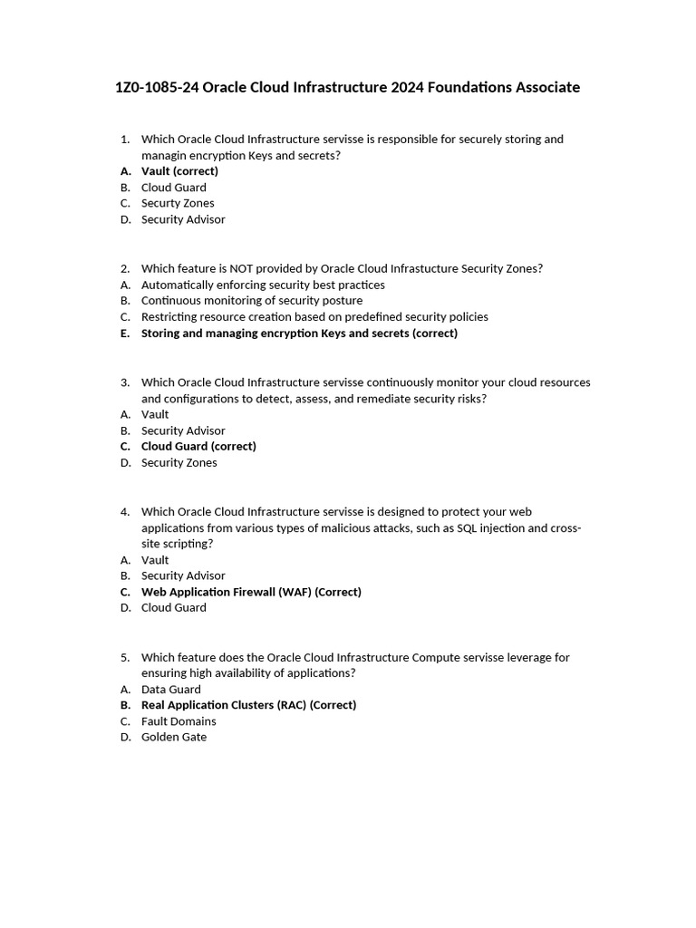Questionario 1Z0-1085-24Oracle Cloud Infrastructure 2024 Foundations Associate | PDF | Cloud ...