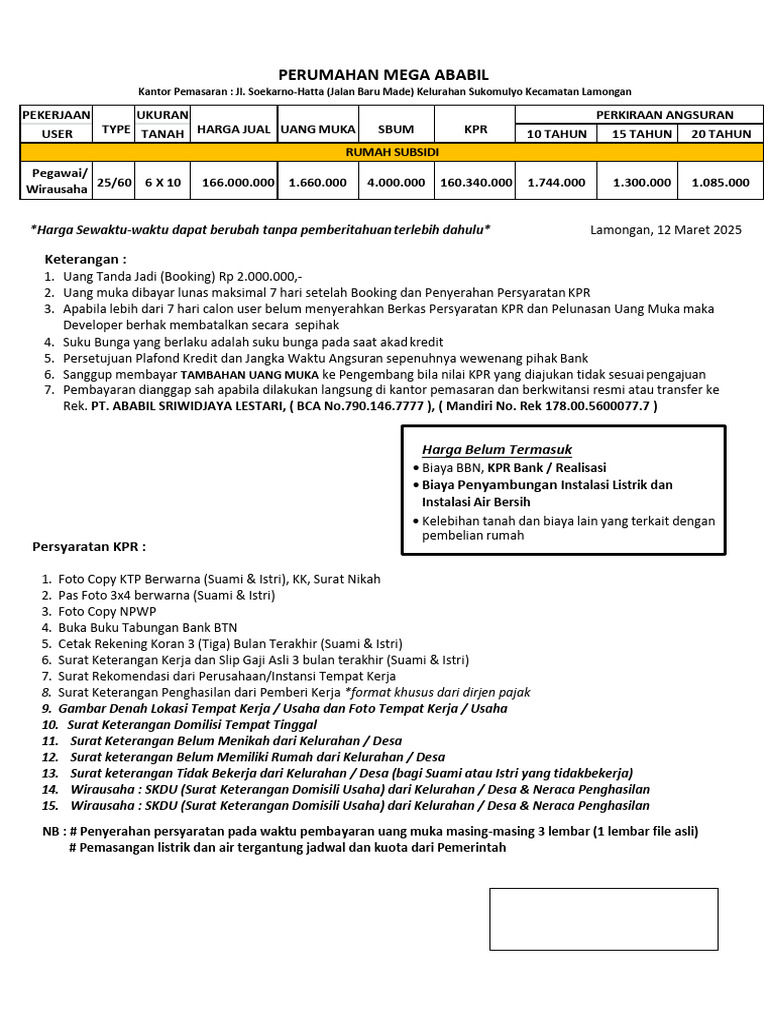 Pricelist Mega Ababil New | PDF
