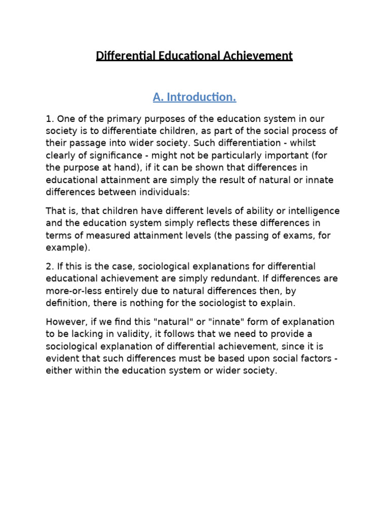 Differential Educational Achievement | PDF | Intelligence ...
