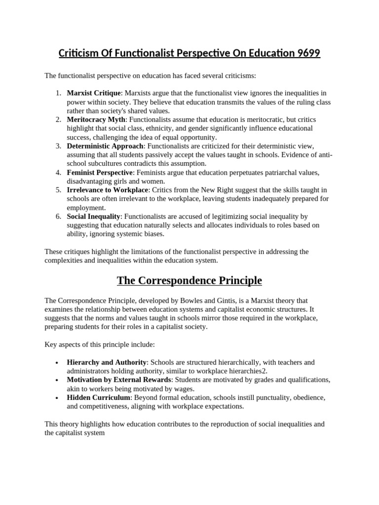 Education Criticism of Functionalist Theory | PDF | Social Inequality ...