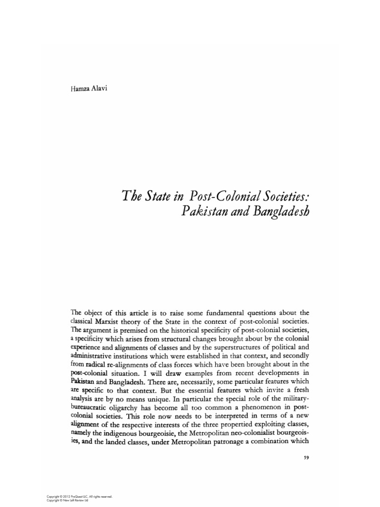 Hamza Alavi The State in Post Colonial Societies | PDF
