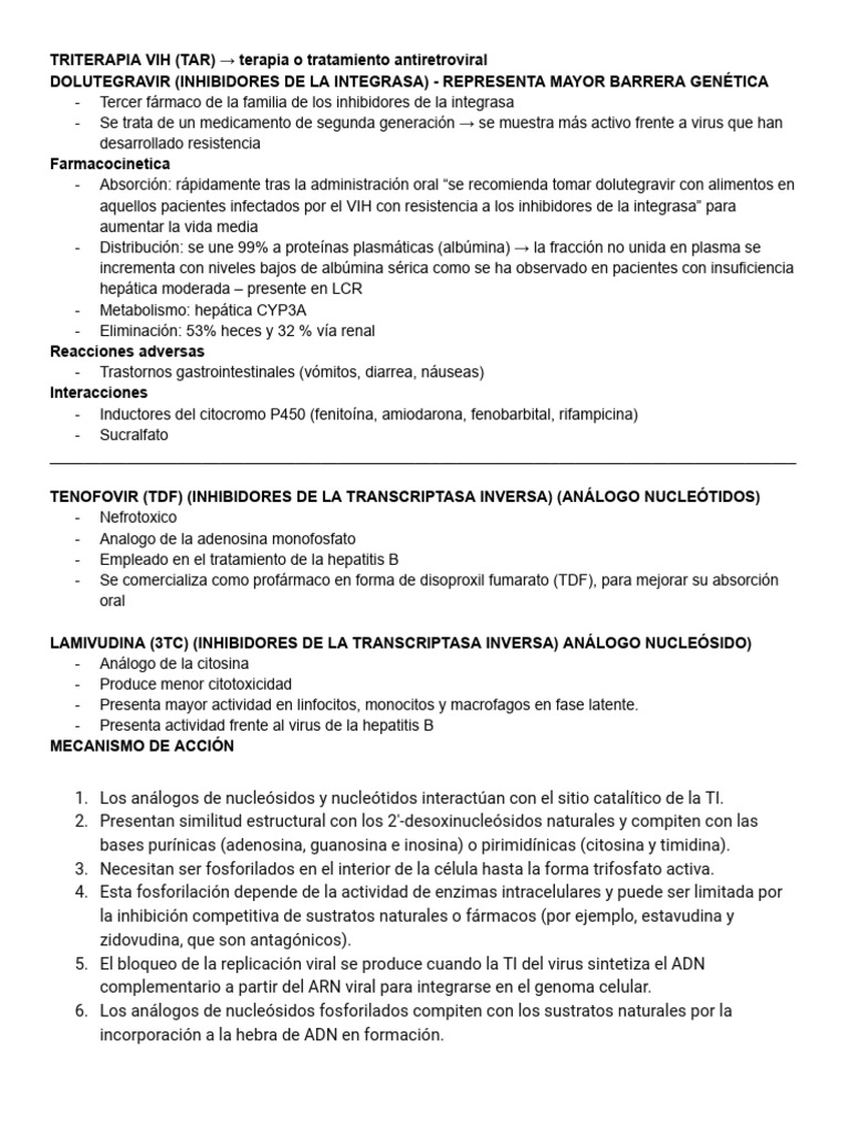 TRITERAPIA VIH TAR Terapia o Tratamiento Antiretroviral | PDF | La ...