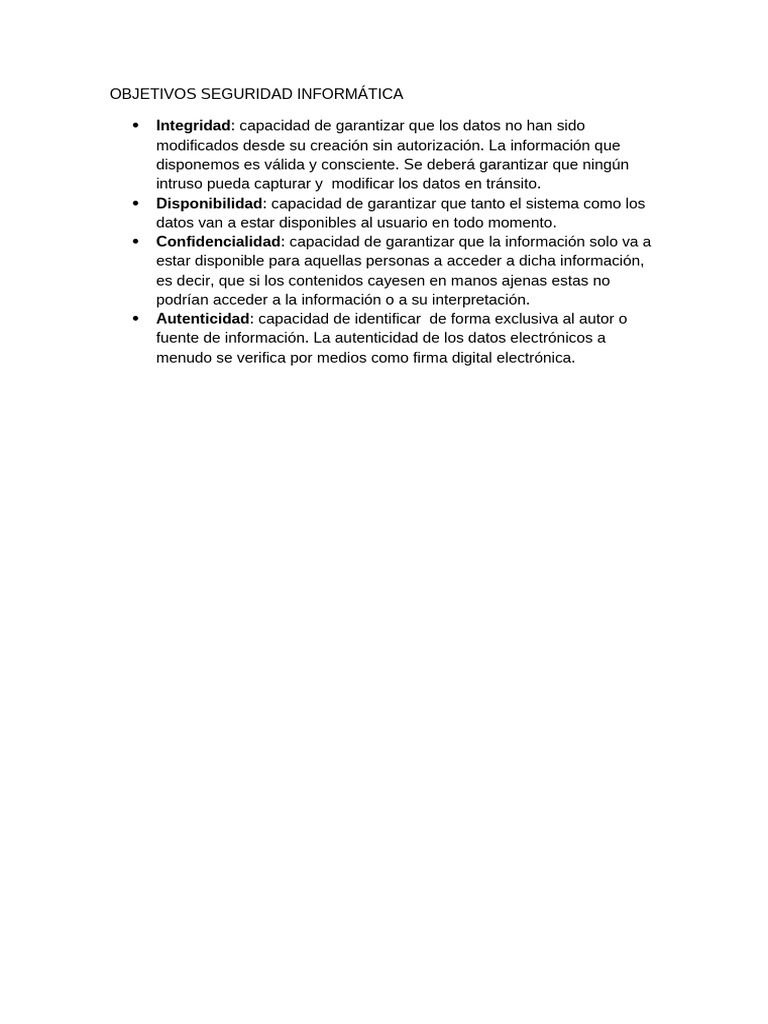 Objetivos Seguridad Informática | PDF