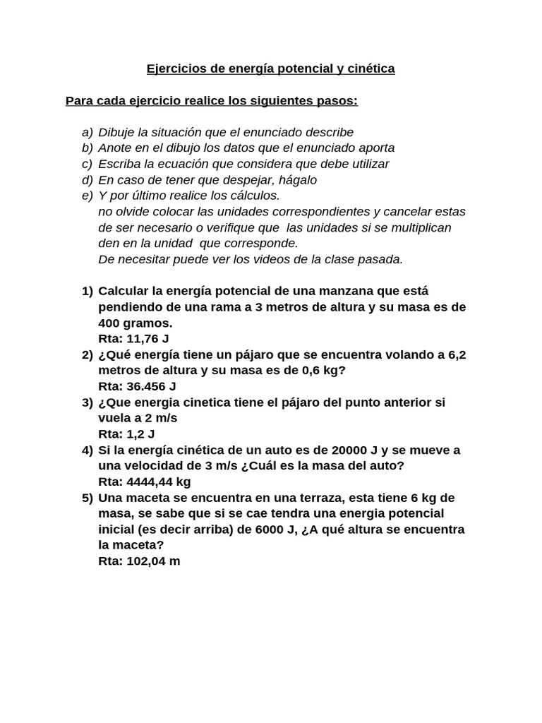 Ejercicios de Energía Potencial y Cinética | PDF