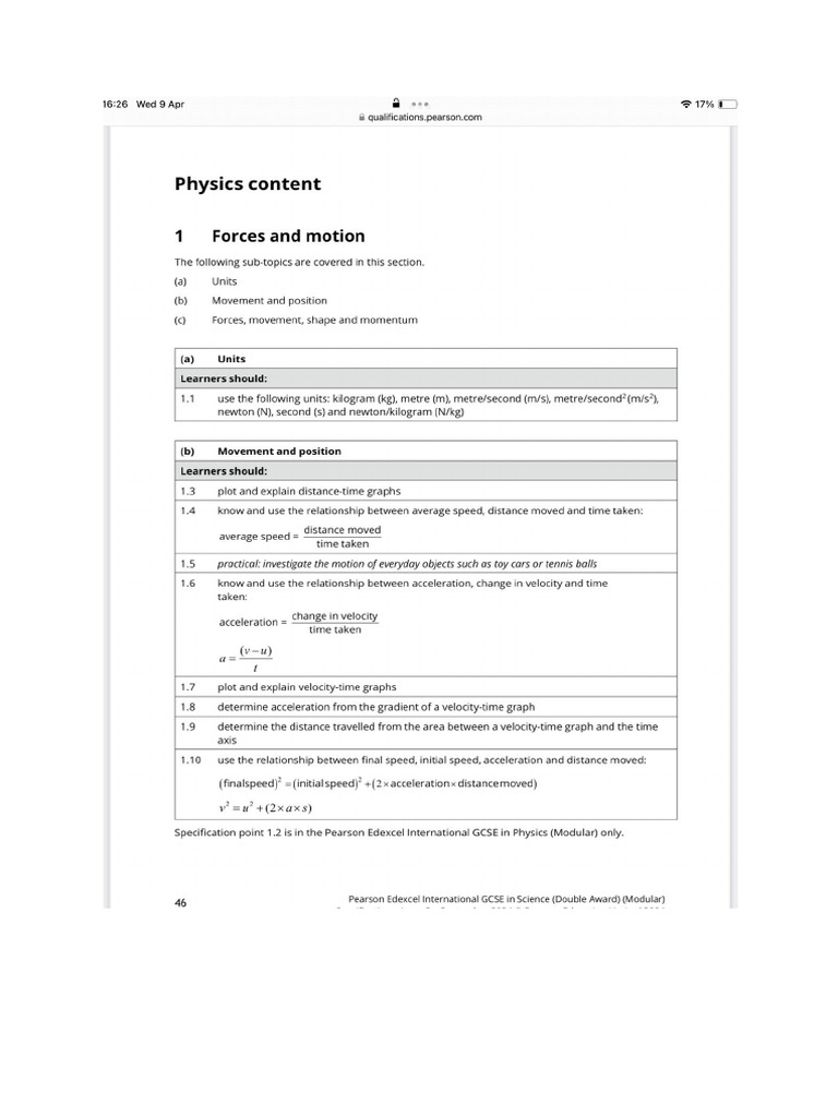 Physics Checklist | PDF