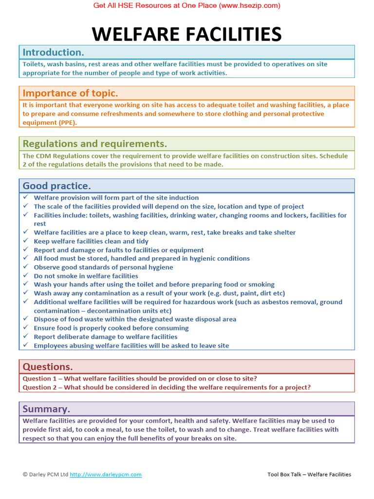 Workplace Welfare Facilities Requirements | PDF | Hygiene ...