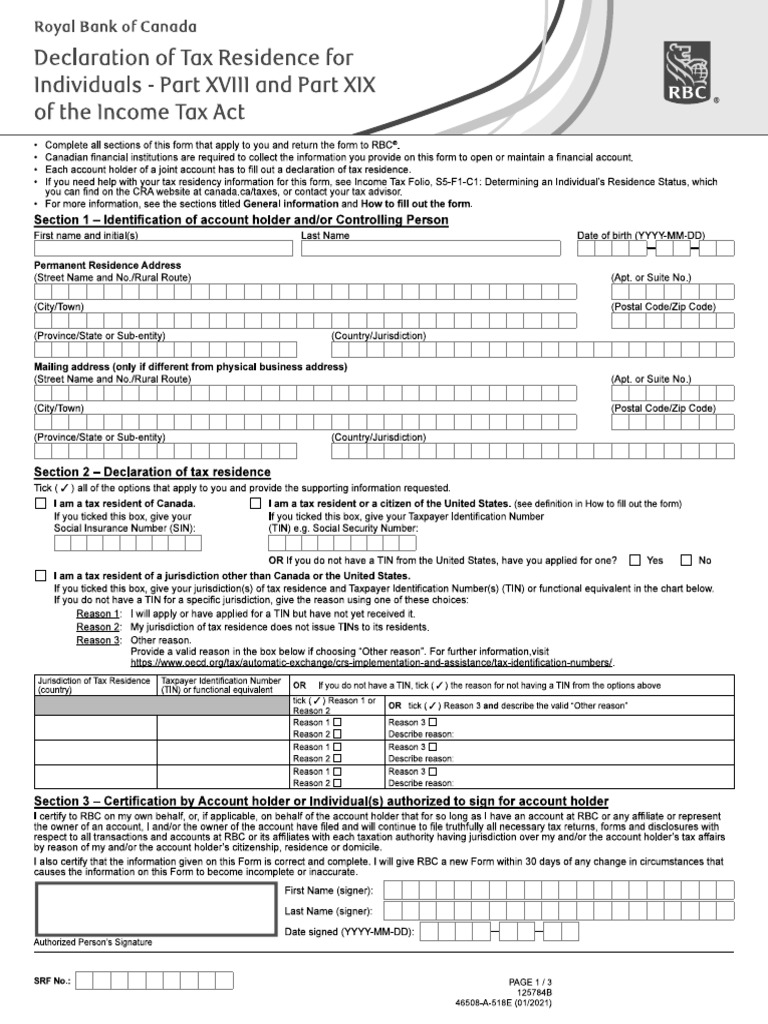 Declaration of Tax Residence | PDF
