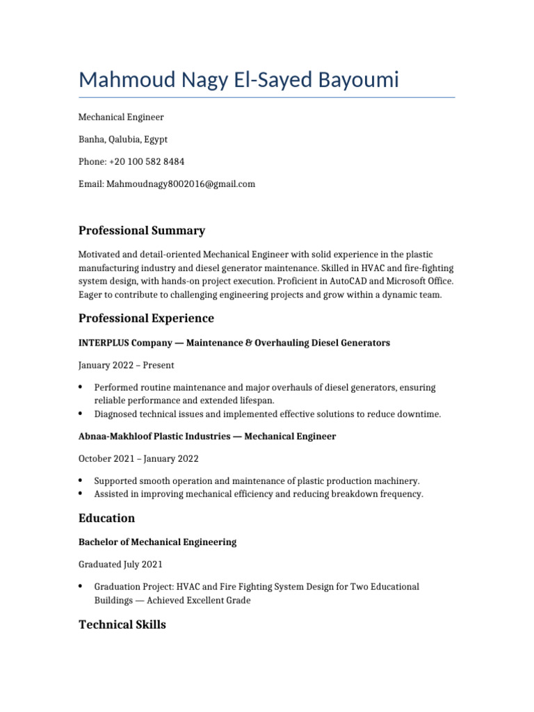 Mahmoud Nagy Professional CV | PDF