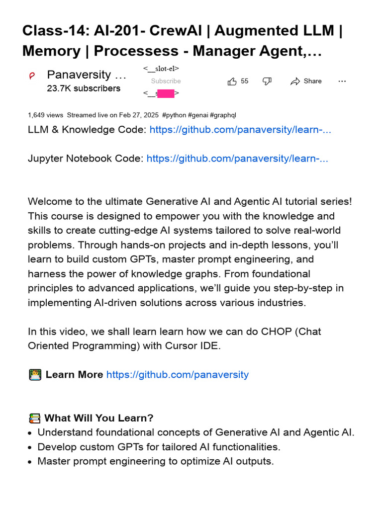 Class-14 - AI-201 - CrewAI - Augmented LLM - Memory - Processess ...
