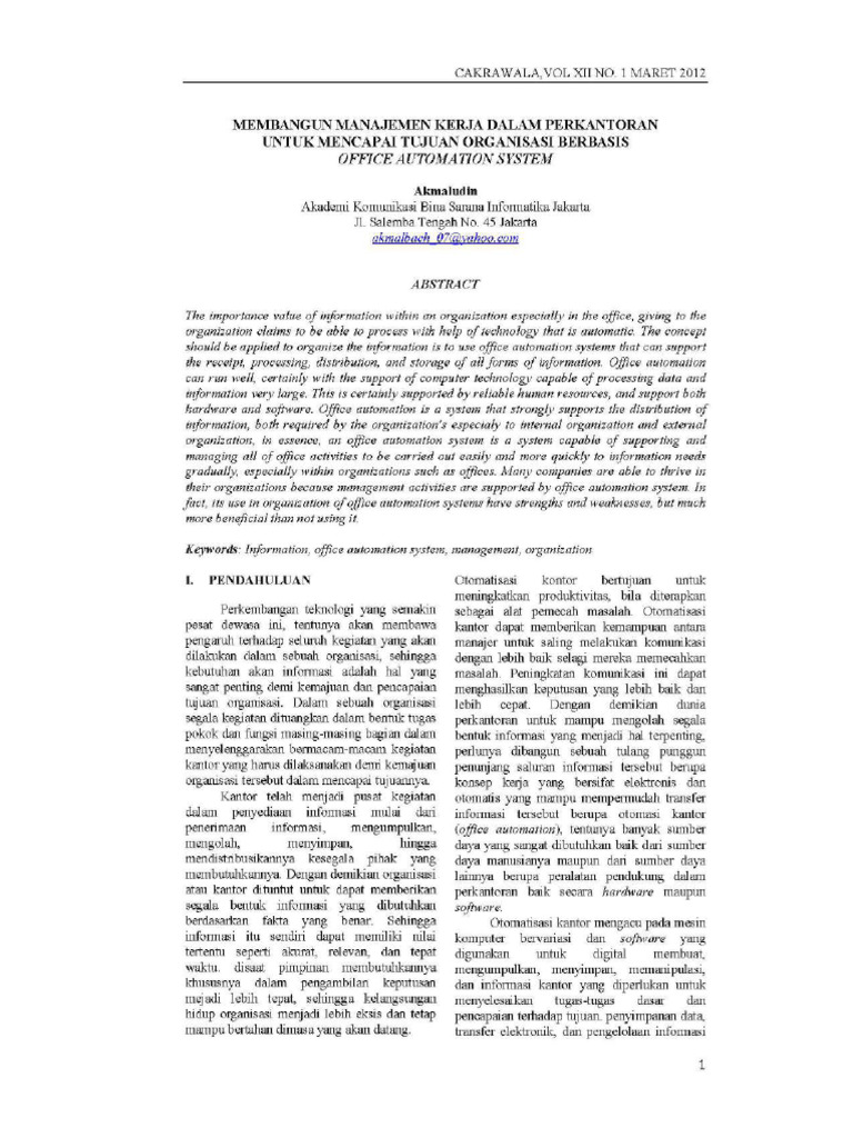 2 B35 Artikel Jurnal Cakrawala Vol XII No 1 Maret 2012 Office Automation | PDF