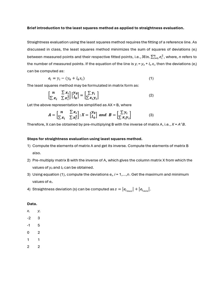 Straightness Evaluation Using Least Squares Method | PDF