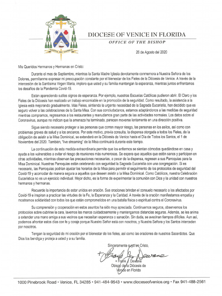 Bishop Letter to Faithful_ 08-26-2020_ Spanish Version | PDF | eucaristía
