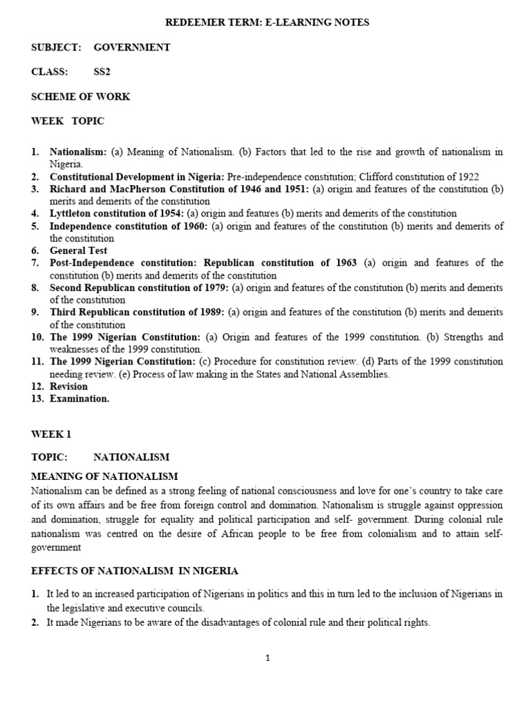 SS 2 Government Redeemer Term E-Notes | PDF | Bill (Law) | Nigeria