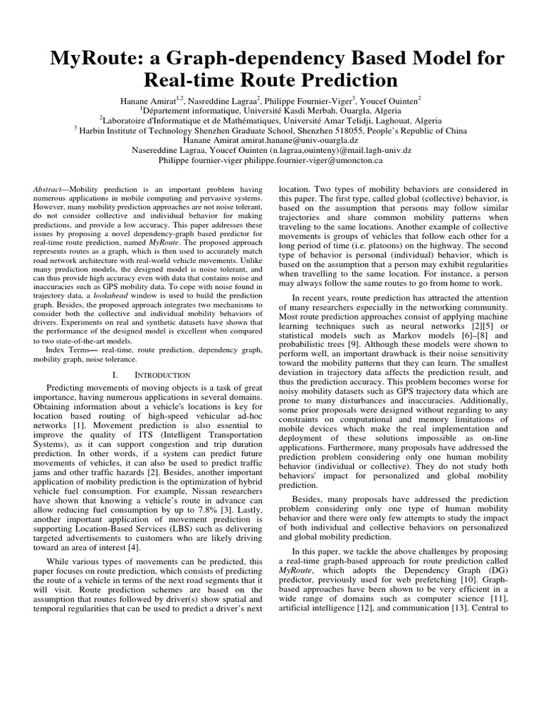 MyRoute a Graph-Dependency Based Model for Real-time Route Prediction | PDF | Prediction | Computing