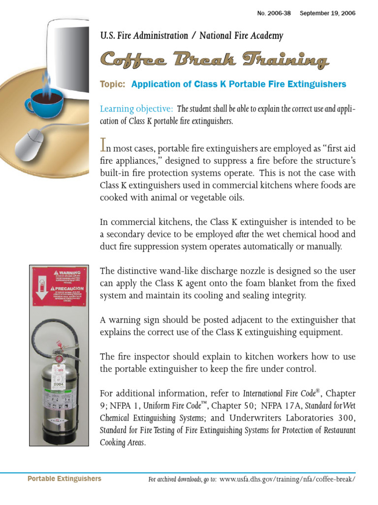Application of Class K Portable Fire Extinguisher | PDF