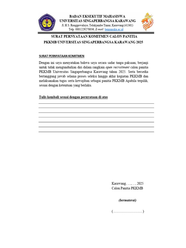 Surat Pernyataan Komitmen | PDF