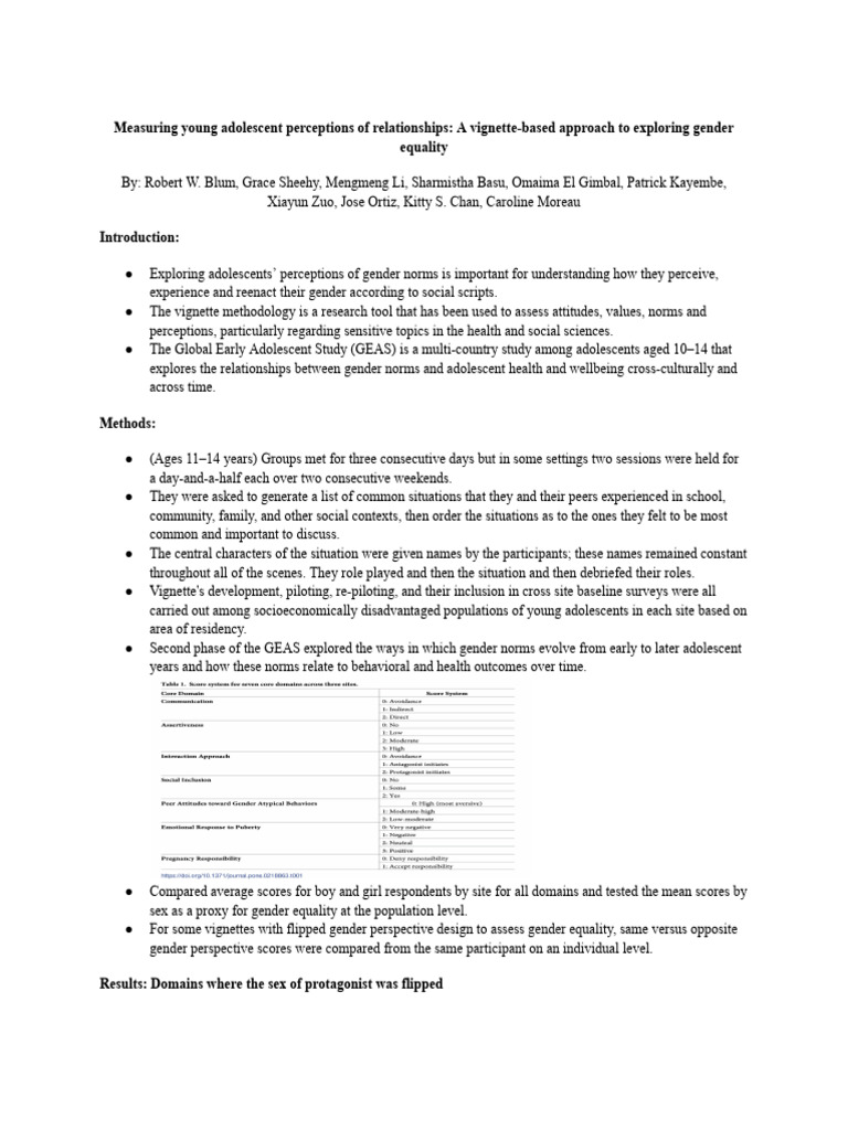 Measuring Young Adolescent Perceptions of Relationships - A Vignette ...