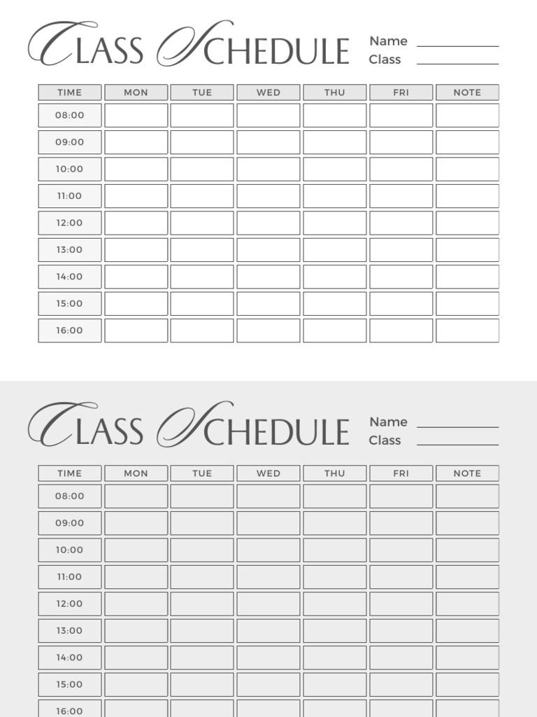 White Grey Minimalist Simple Weekly Class Schedule | PDF