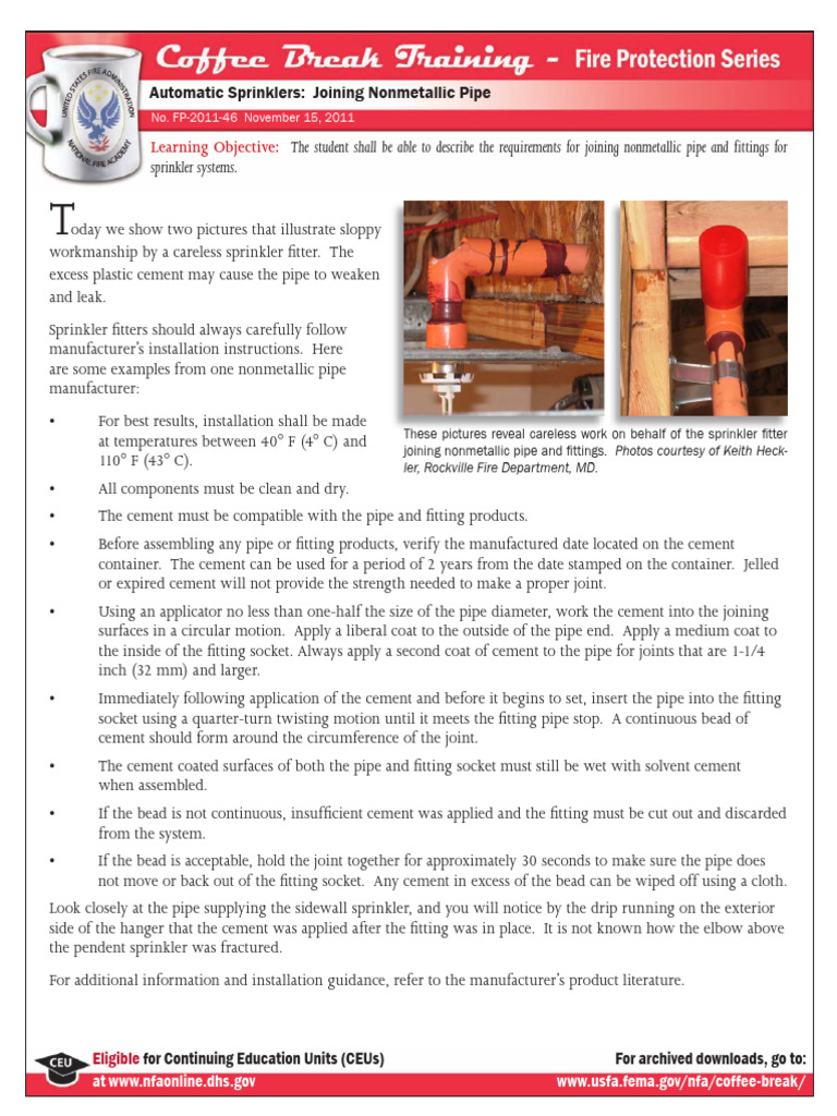 Automatic Sprinklers Joining Nonmetallic Pipe | PDF | Pipe (Fluid ...