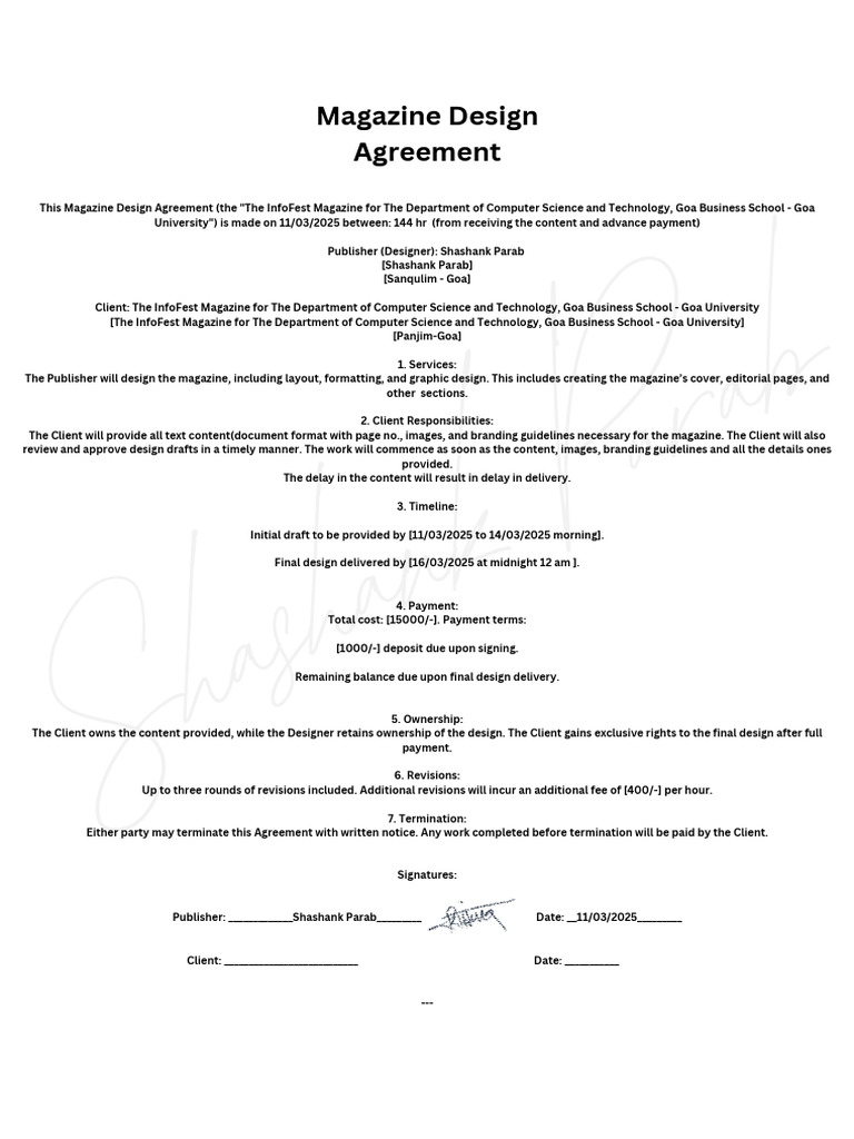 Magazine Design Agreement | PDF