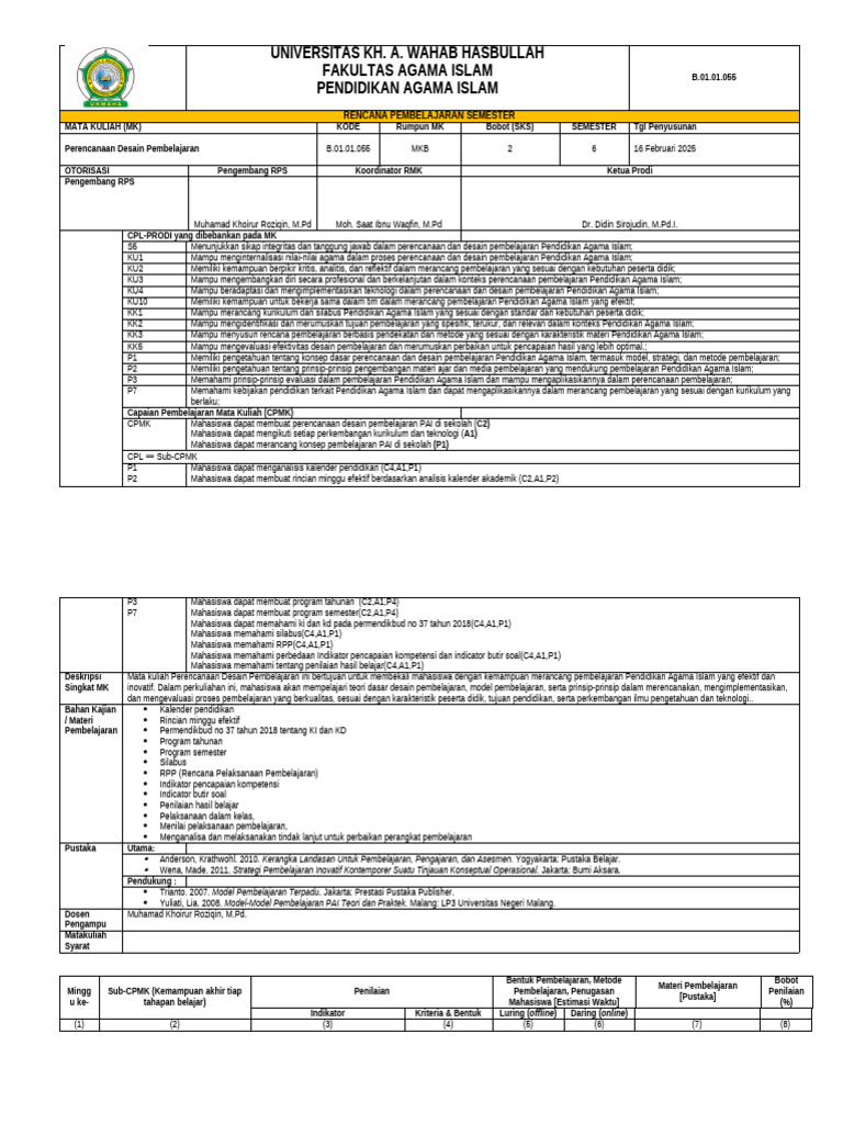 RPS Perencanaan Desain Pembelajaran PAI | PDF