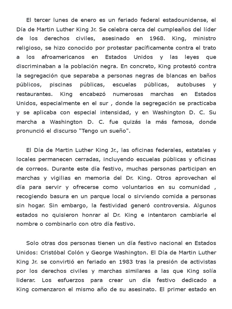 Día de Martin Luther King Jr. - para Recordar A Un Líder de Los ...