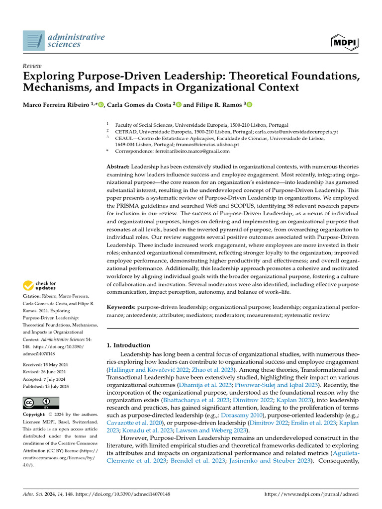 Exploring PurposeDriven Leadership Theoretical Foundations Mechanisms ...