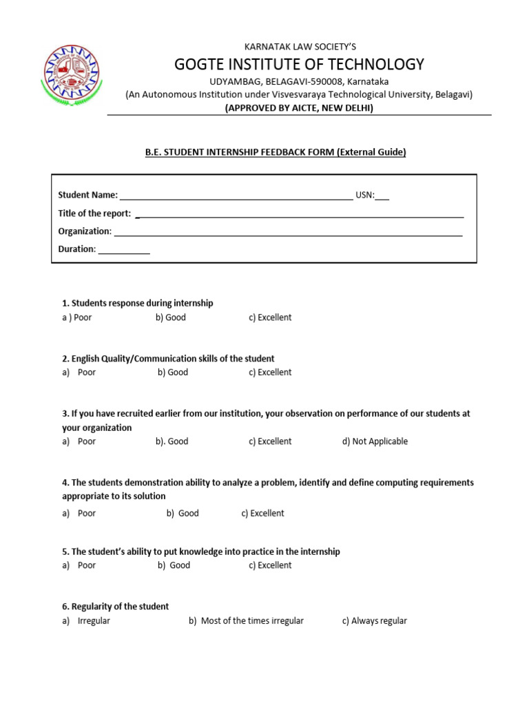 Internship Feedback Form | PDF