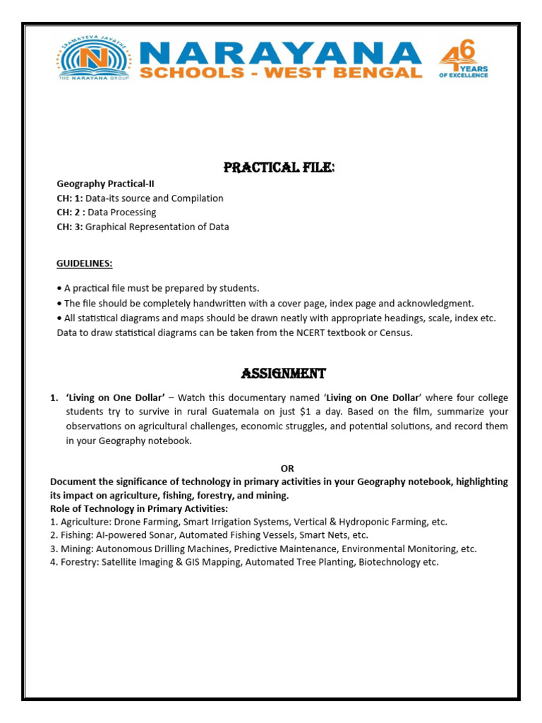 Class Xii - Geography - Summer Vacation - HHW - 2025-26 | PDF | Agriculture | Geography