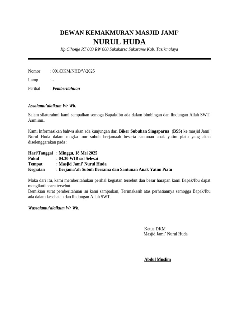SURAT PEMBERITAHUAN DKM | PDF