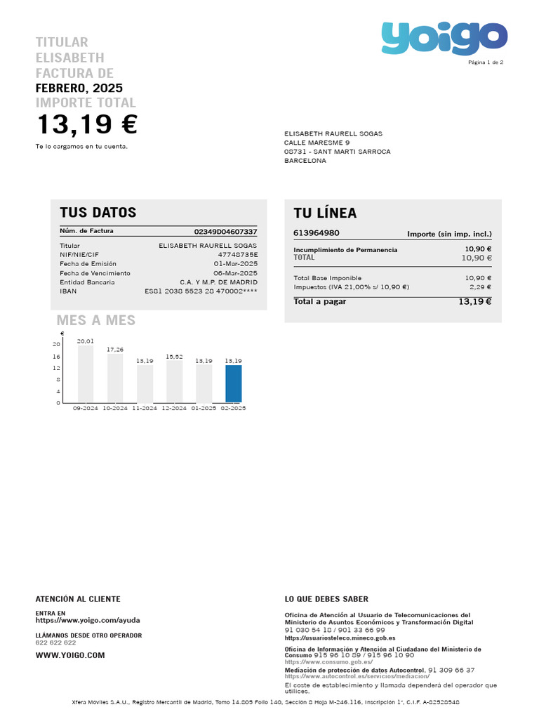 Factura Yoigo | PDF | Industrias de servicio | Business