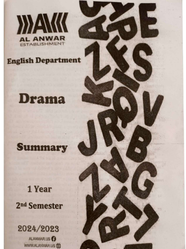 Summary of Drama 1st Year 2nd Semester 2023 2024 | PDF
