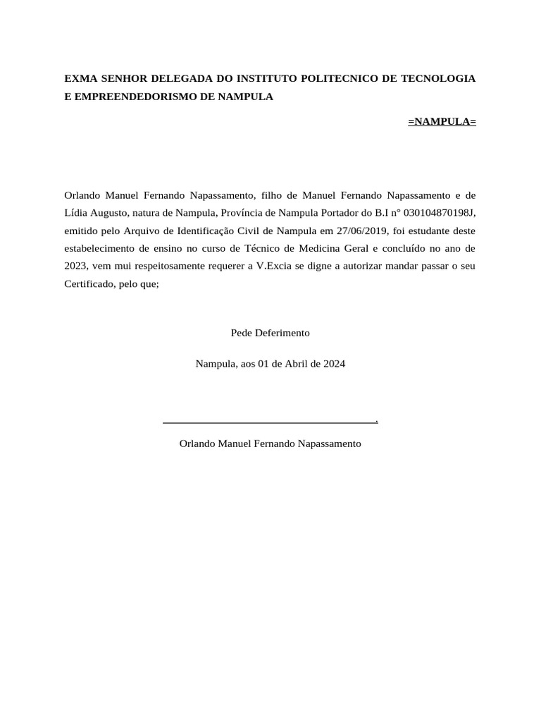 Exma Senhora Delegada Do Instituto Politecnico de Tecnologia e ...