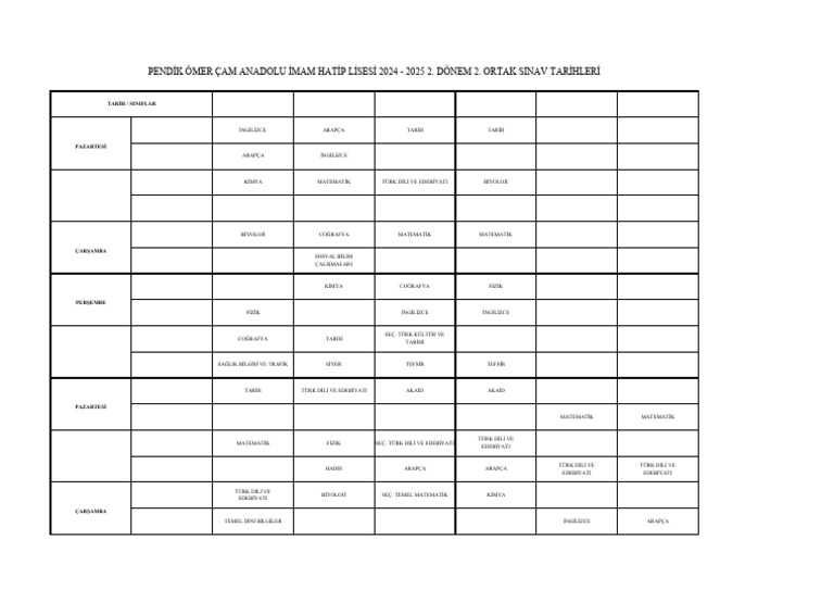 Dönem 2. Sinav Programi | PDF