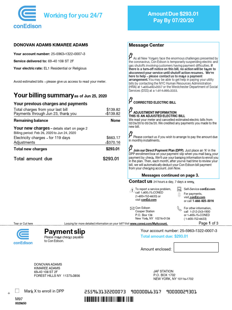 ConEdison Electricity Bill Donovan | PDF | Services (Economics) | Money
