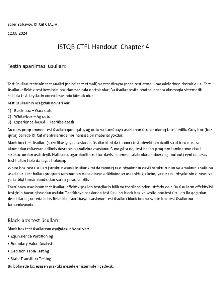 ISTQB CTFL Handout 3 | PDF
