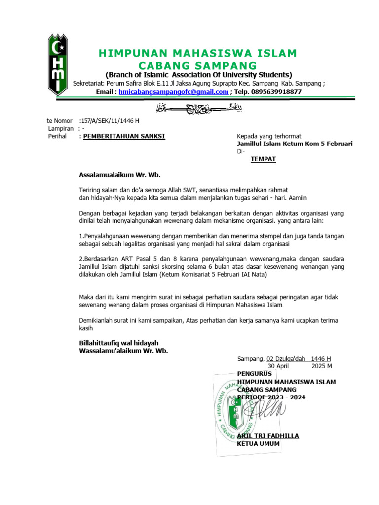 Surat Sanksi Jamil | PDF