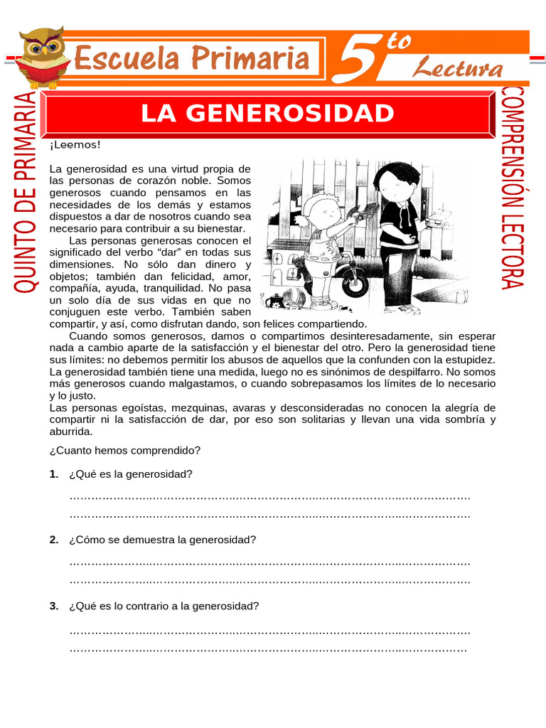 Generosidad para Quinto Grado de Primaria | PDF