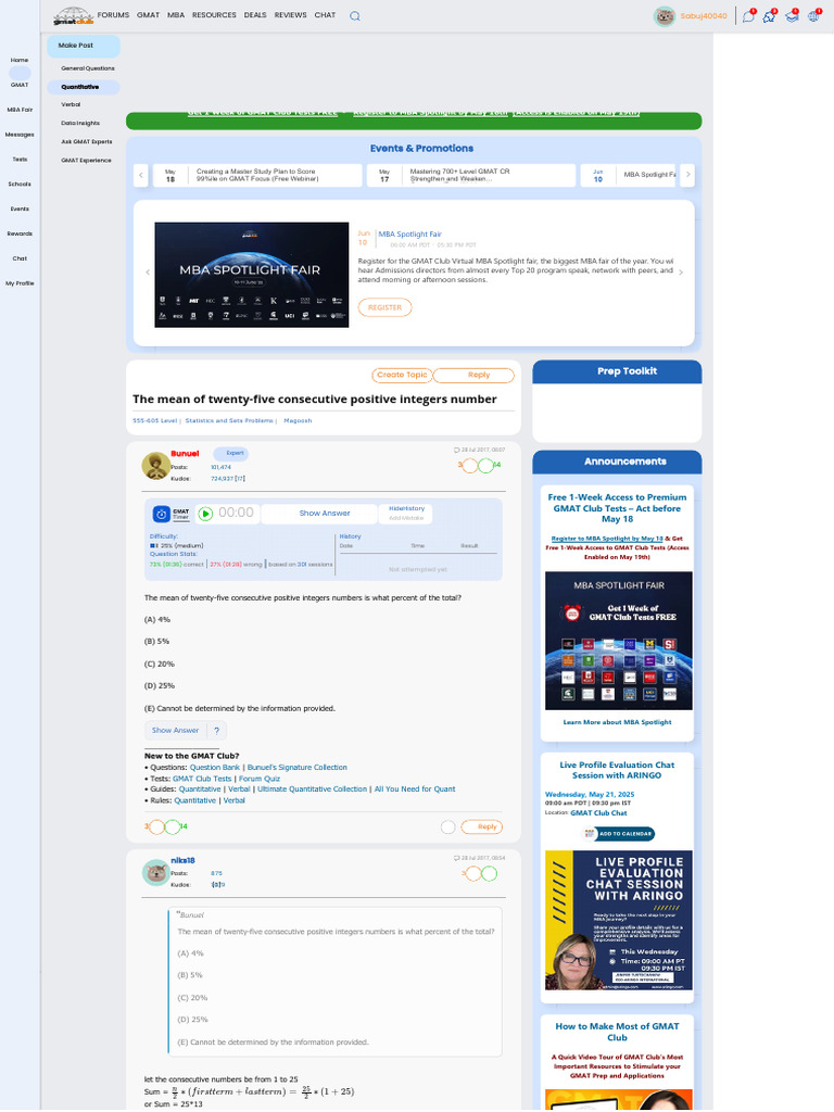 The Mean of Twenty-Five Consecutive Positive Integers Numbers Is What ...