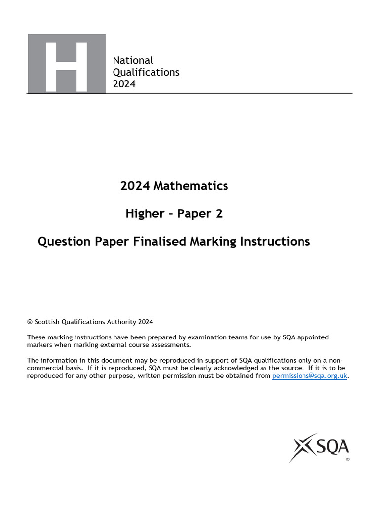 2024 Higher Mathematics Marking Guide | PDF | Mathematical Physics ...