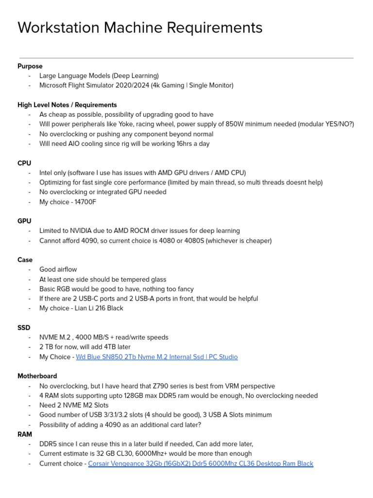 Workstation Machine Requirements | PDF