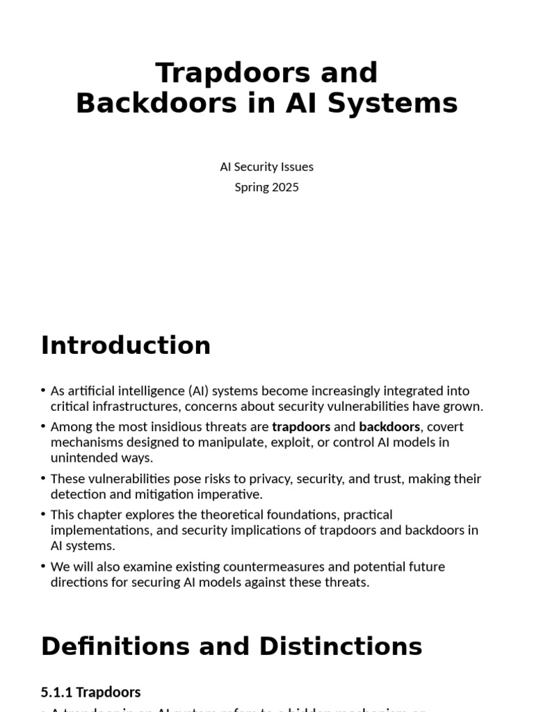 Lecture 5 Trapdoors and Backdoors in AI Systems | PDF | Artificial ...
