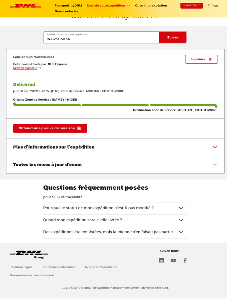 Suivi des envois DHL en Côte d'Ivoire | PDF